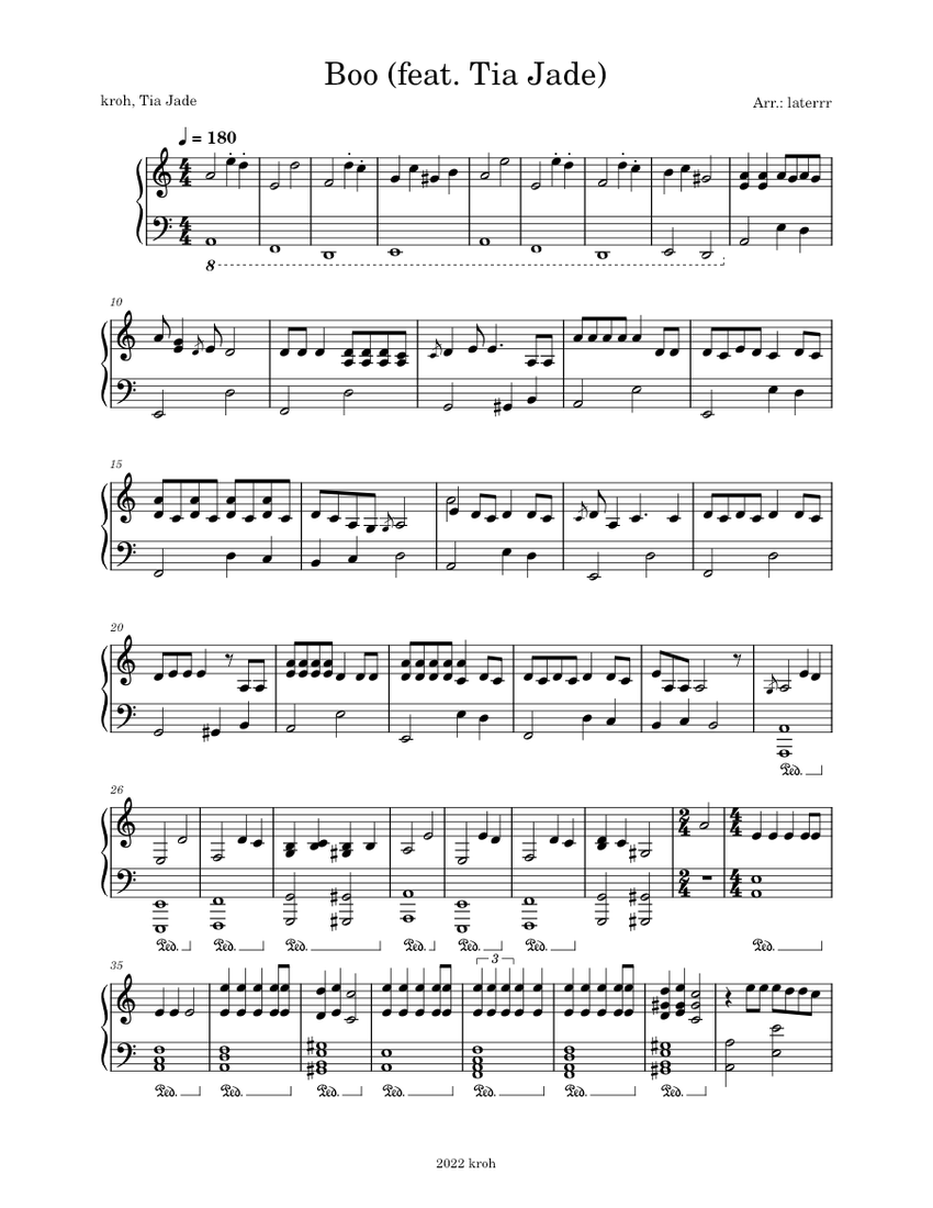Boo (feat. Tia Jade) – kroh feat. Tia Jade Sheet music for Piano (Solo ...