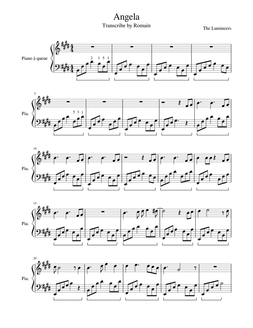 Angela - The Lumineers (+Violin or Voice Version /w Piano) Sheet music ...
