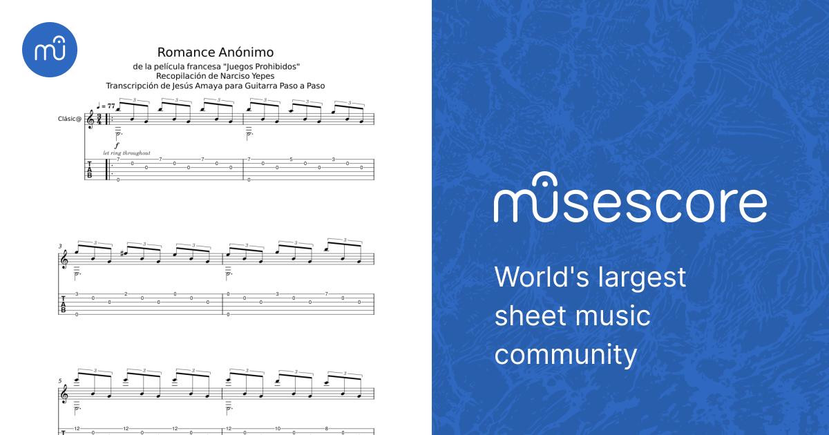 Romance Anónimo – Narciso Yepe Sheet Music for Guitar (Mixed Duet ...