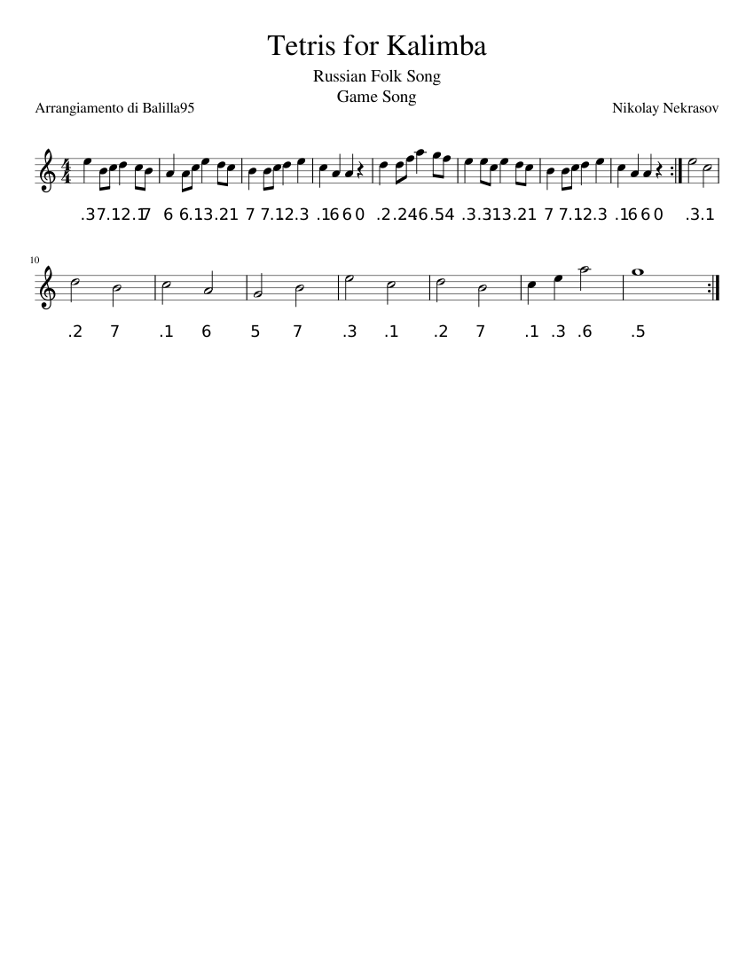 Tetris Kalimba – Balilla95 Tetris Kalimba Tabs – . Tetris Kalimba Sheet ...