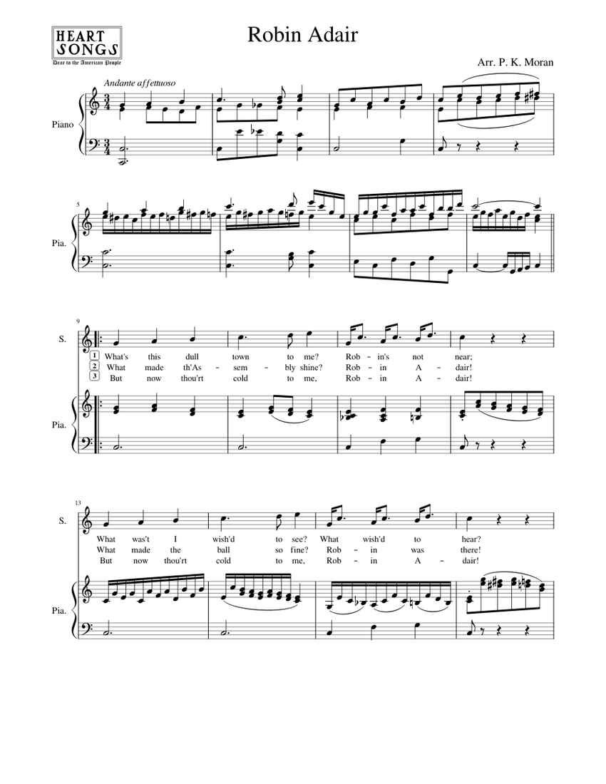 Robin Adair Sheet music for Piano, Soprano (Piano-Voice) | Musescore.com