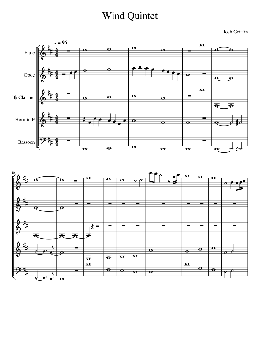 Wind Quintet Sheet music for Flute, Oboe, Clarinet in b-flat, Bassoon ...