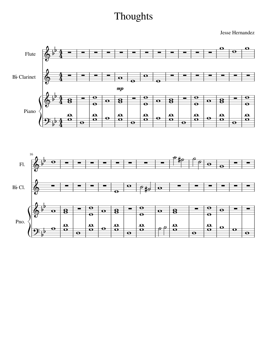 Thoughts Sheet music for Piano, Flute, Clarinet in b-flat (Mixed Trio ...