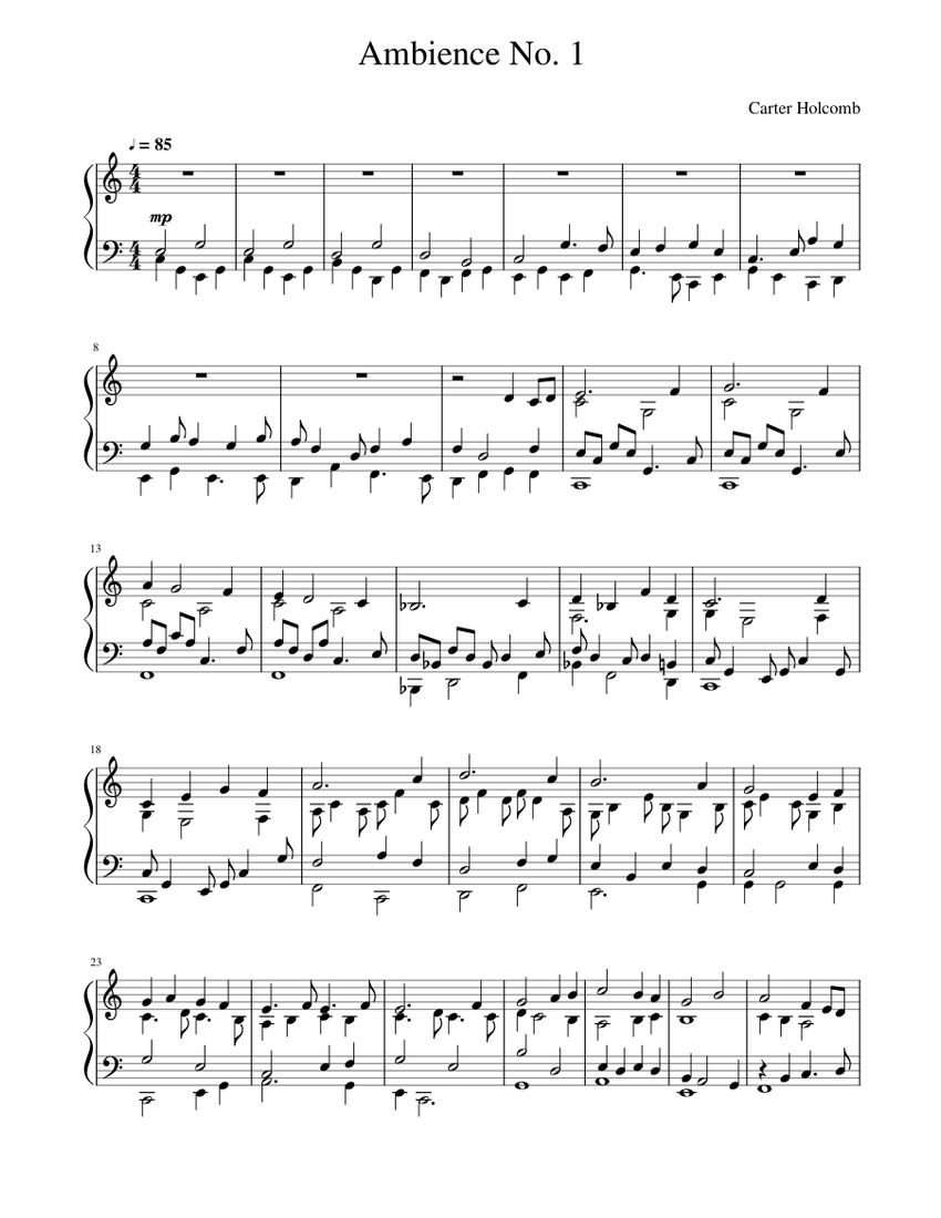 Ambient Music No.1 Sheet Music for Piano (Solo) easy | MuseScore.com