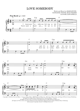 Love Somebody Maroon 5 Sheet Music