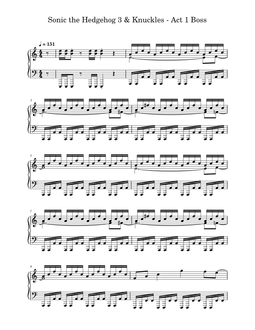 Sonic the Hedgehog 3 & Knuckles - Act 1 Boss Sheet Music for Piano ...