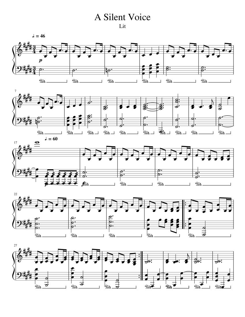 A Silent Voice - Lit(var): Piano Solo Sheet Music for Piano (Solo ...