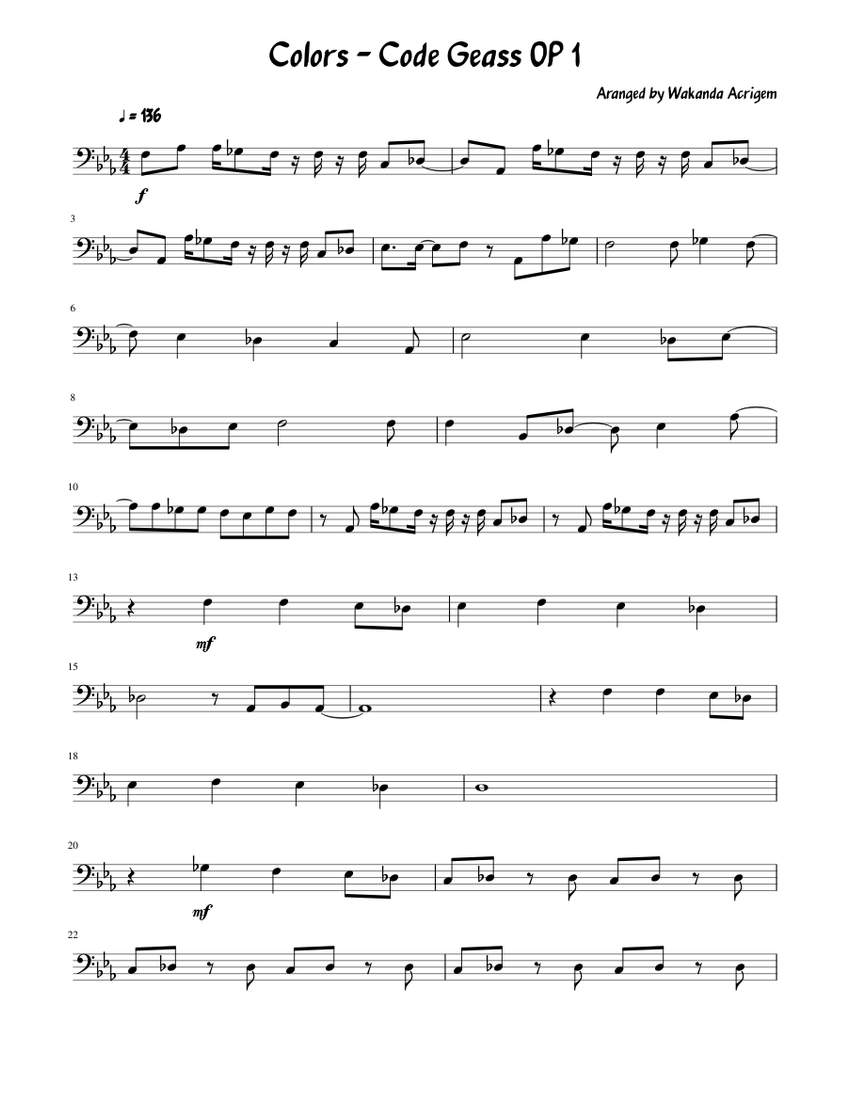 Colors Code Geass OP 1 Sheet Music for Trombone tenor (Solo ...