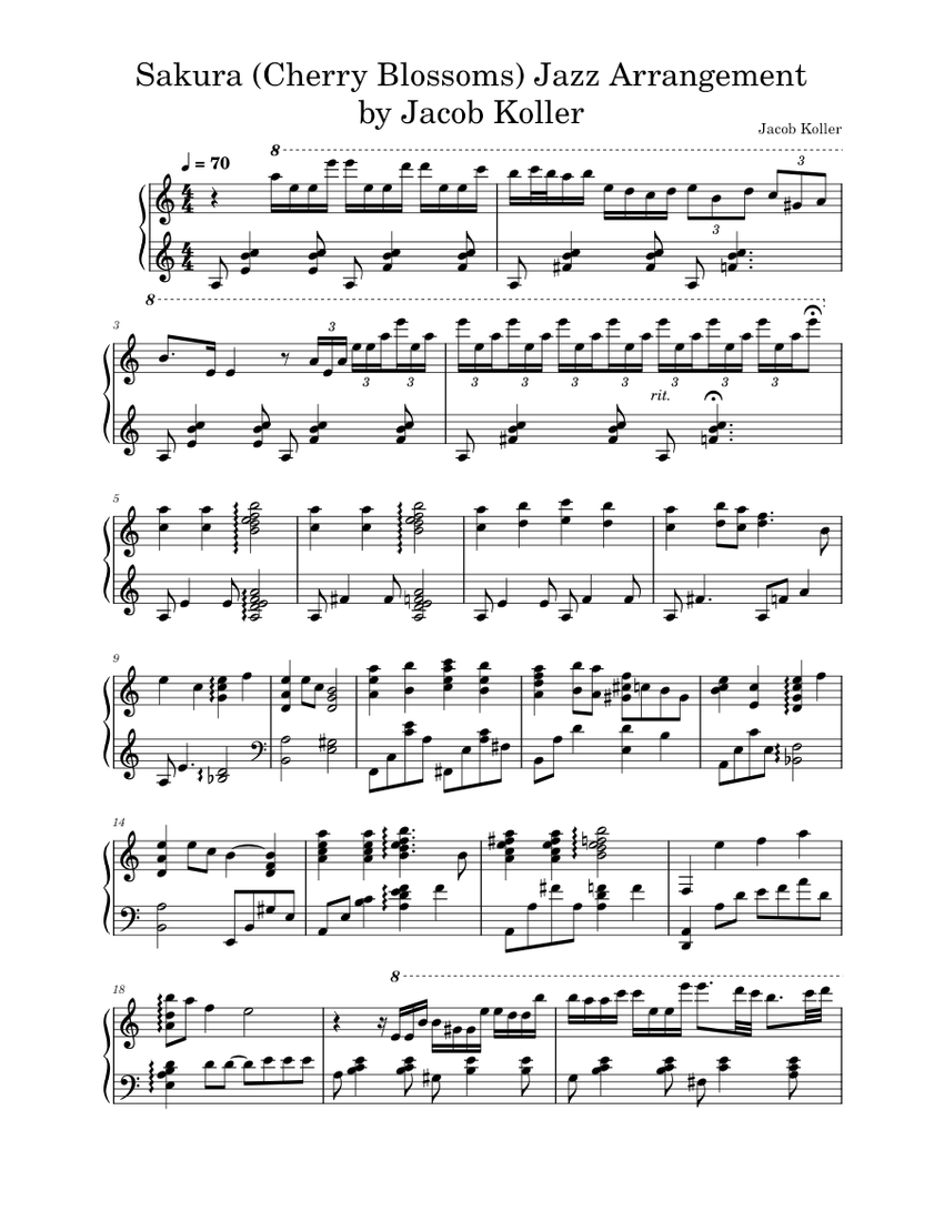 Sakura (Cherry Blossoms) - Jazz Arrangement by Jacob Koller with Sheet ...