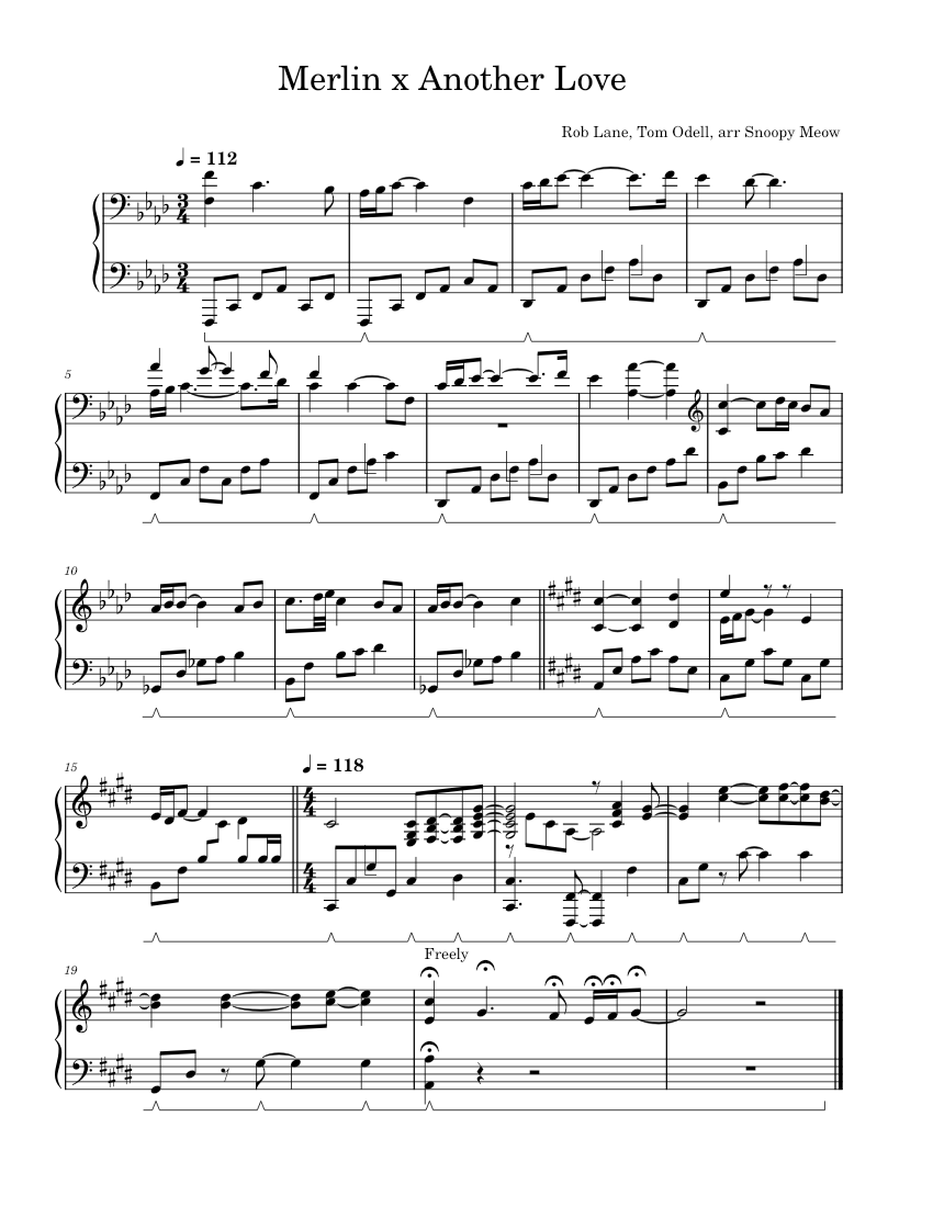 Merlin – Rob Lane, Rohan Stevenson x Another Love - Tom Odell Sheet ...