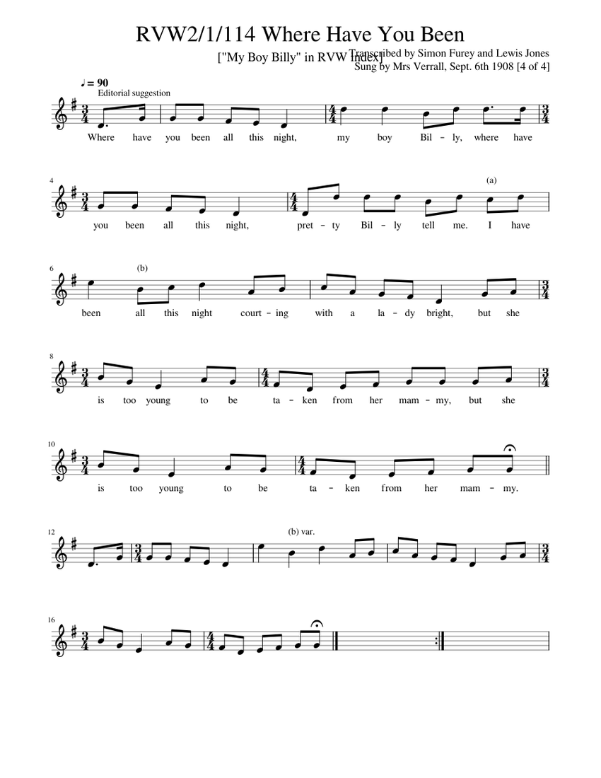 Transcribed by Simon Furey and Lewis Jones - RVW2/1/114 Where Have You ...