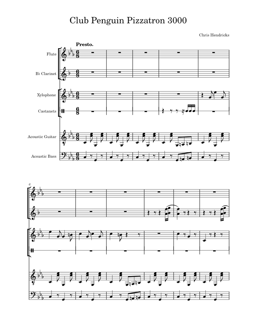 Club Penguin Pizzatron 3000 Sheet music for Flute, Clarinet in b-flat ...