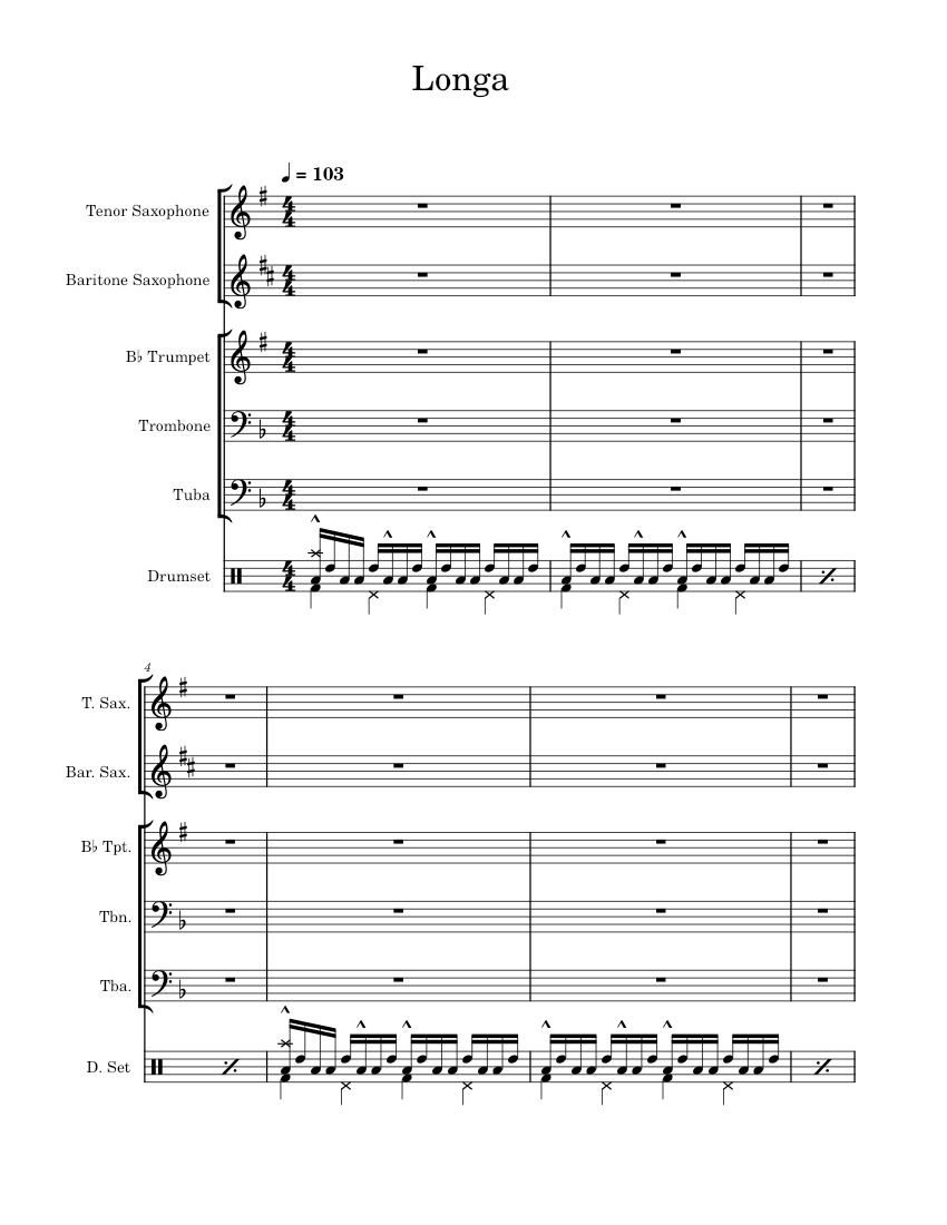 Longa – The Lucky Chops Sheet Music for Trombone, Tuba, Saxophone tenor ...
