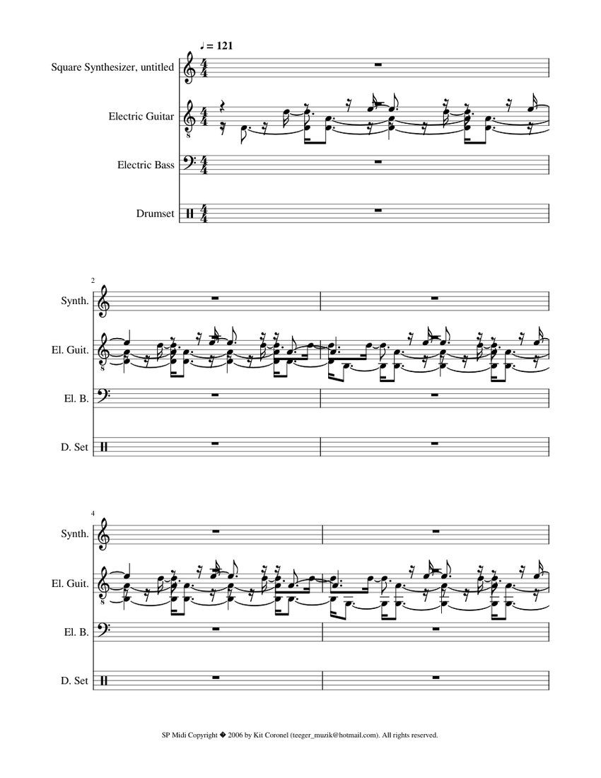 KamikazeeNarda Sheet Music for Guitar, Bass guitar, Drum group, Synthesizer (Mixed Quartet ...
