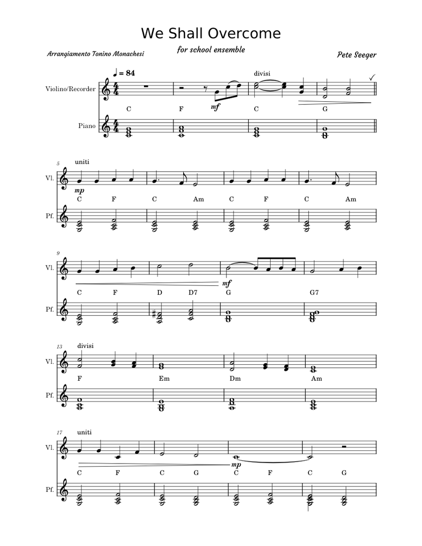 We Shall Overcome – Pete Seeger Sheet music for Piano (Mixed Ensemble ...