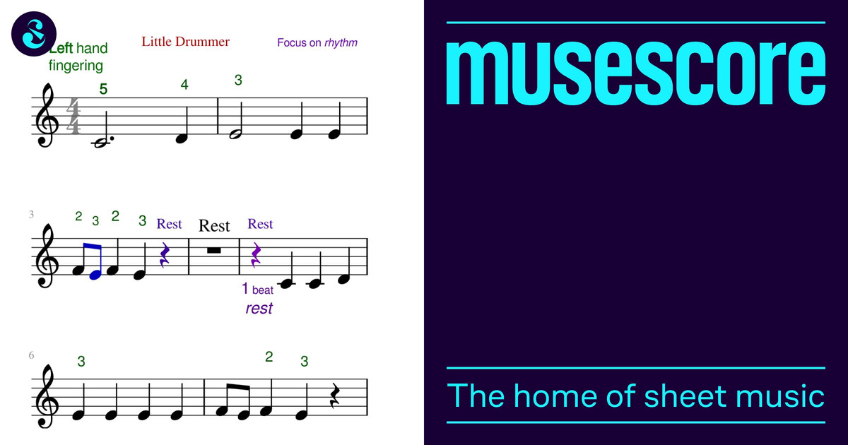 Little Drummer - simple big-print with Left-hand finger numbers Sheet ...