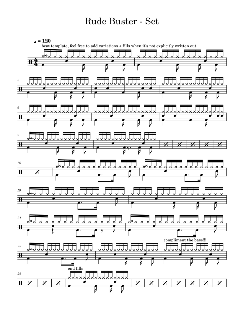 Rude Buster Simplified - Drumset Sheet music for Drum group (Solo ...