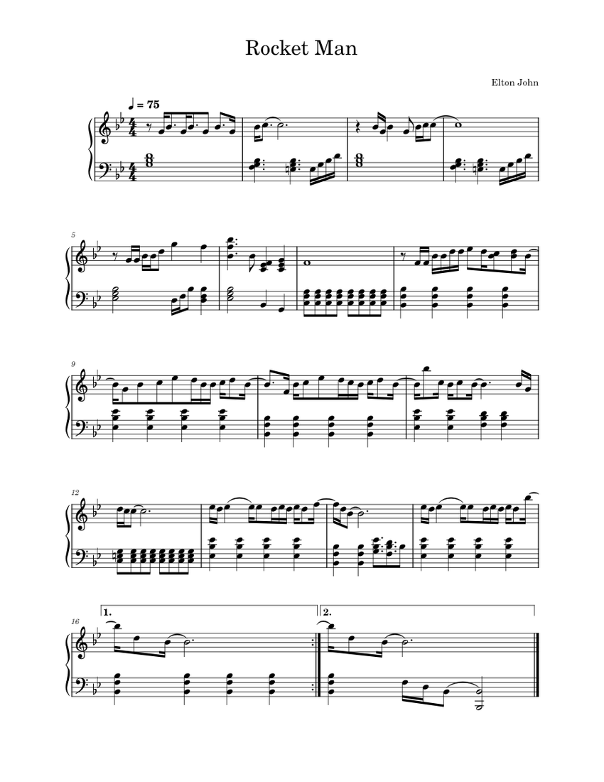 Rocket Man – Elton John Rocket Man Sheet Music for Piano (Solo) Easy ...