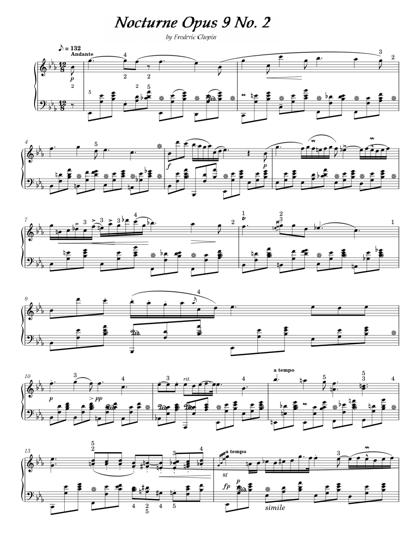 Chopin-Nocturnes-Opus-9-No-2- dancasaonhi.com Sheet music for Piano ...