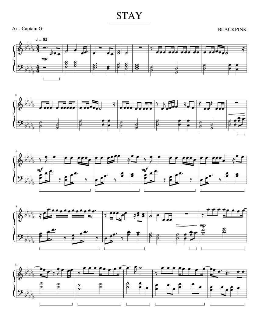 Stay - BLACKPINK [Intermediate] Sheet Music for Piano (Solo) easy ...