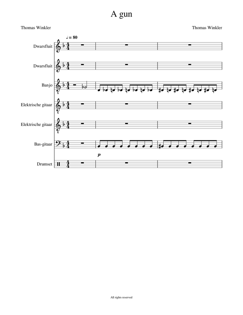4 A_gun Sheet music for Flute, Guitar, Bass guitar, Drum group & more ...
