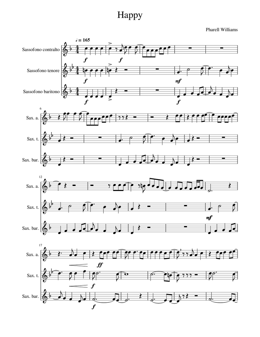 Happy - Sax Trio Sheet Music for Saxophone alto, Saxophone tenor ...