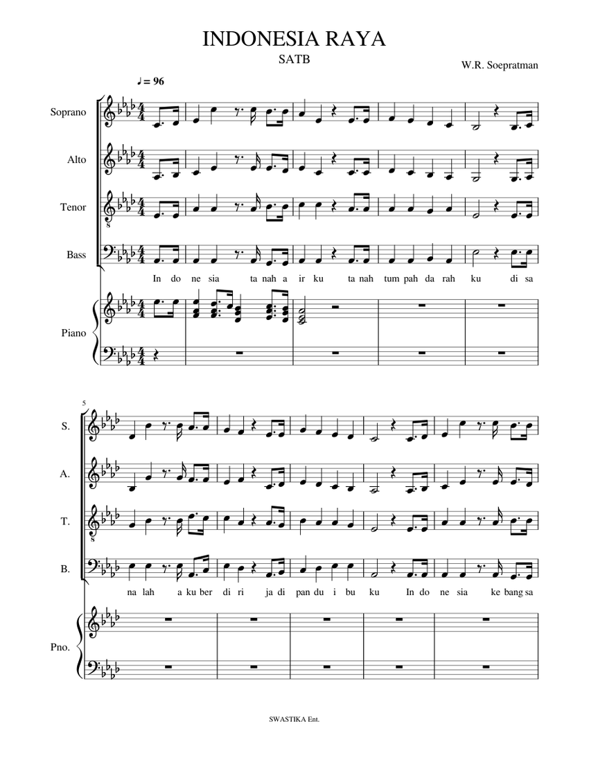 Indonesia raya – Misc Traditional Sheet Music for Piano, Soprano, Alto ...