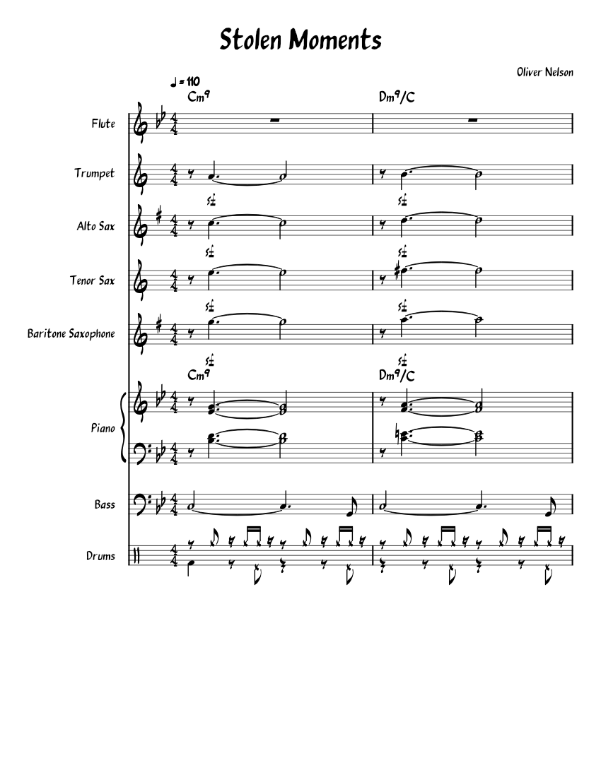 Stolen Moments Sheet Music with Chords for Piano, Flute, Saxophone alto ...