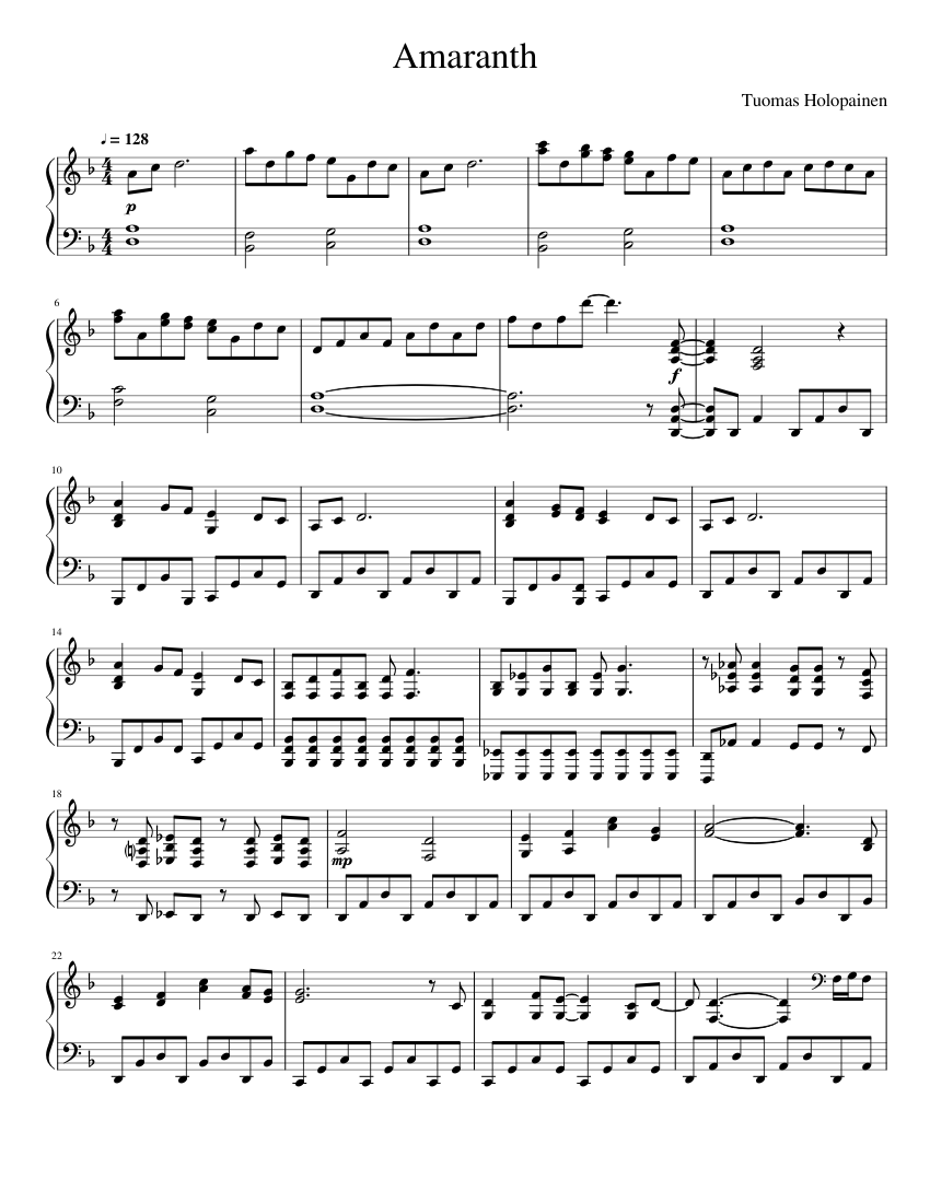 Amaranth Sheet Music for Piano (Solo) | MuseScore.com