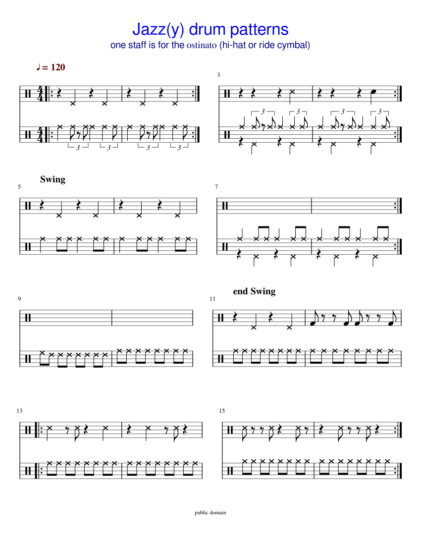 stock, basic Jazz(y) drum patterns Sheet Music for Drum group (Solo) | MuseScore.com