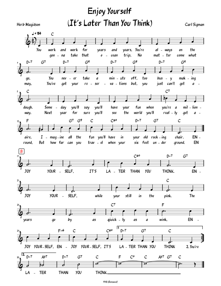 Enjoy Yourself (It's Later than You Think) (Lead sheet with lyrics ...