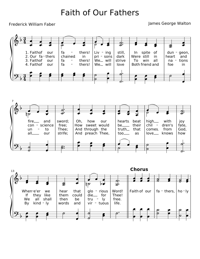 Faith of Our Fathers Sheet Music for Piano (Solo) Easy | MuseScore.com