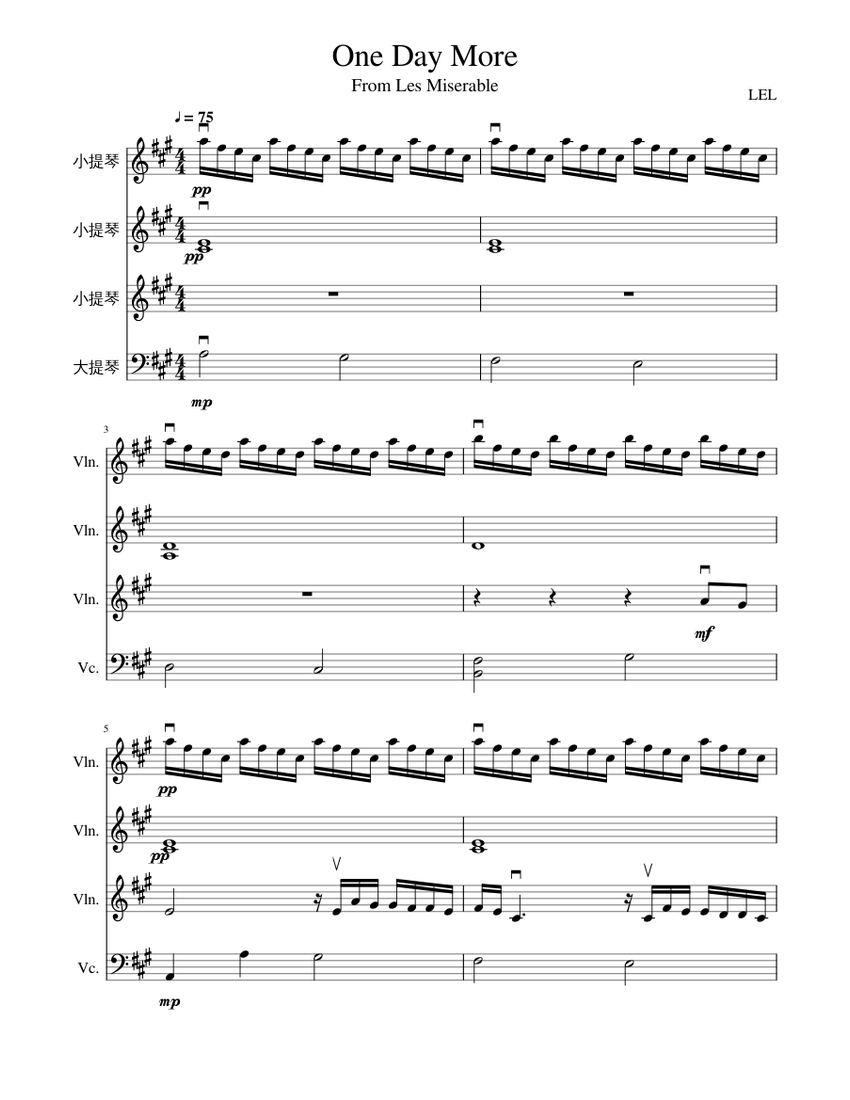 One Day More Sheet music for Violin, Cello (Mixed Quartet) | Musescore.com