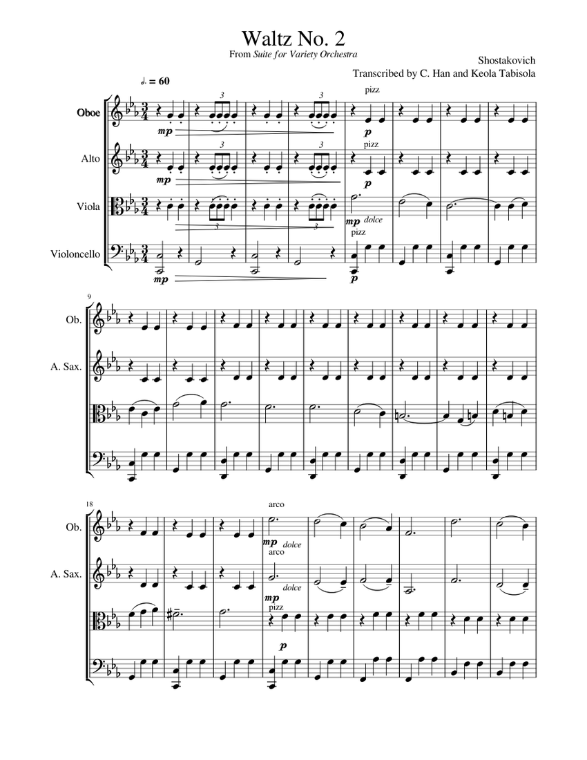 Waltz No. 2 — Dimitri Shostakovich Sheet music for Violin, Viola, Cello ...