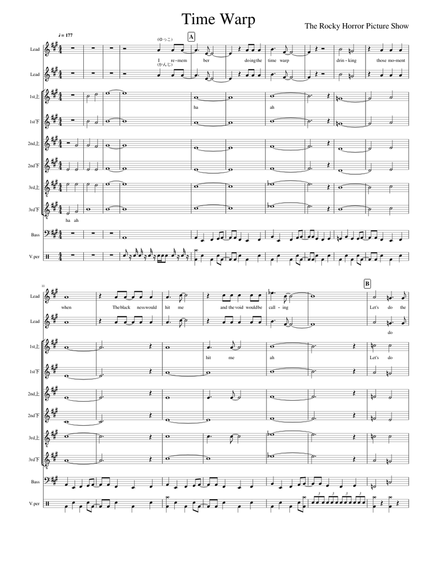 Time Warp Sheet music for Soprano, Alto, Tenor, Bass voice & more ...