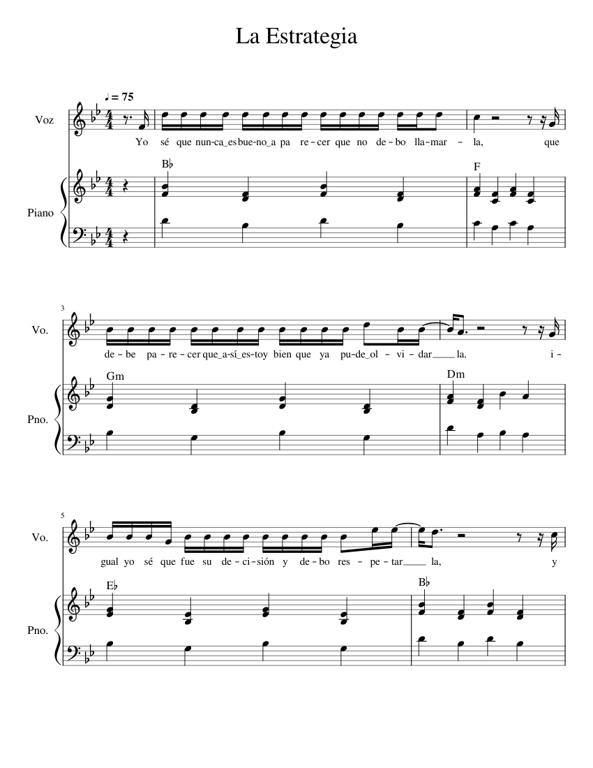 La Estrategia - Cali y El Dandee Sheet Music with Chords for Piano ...