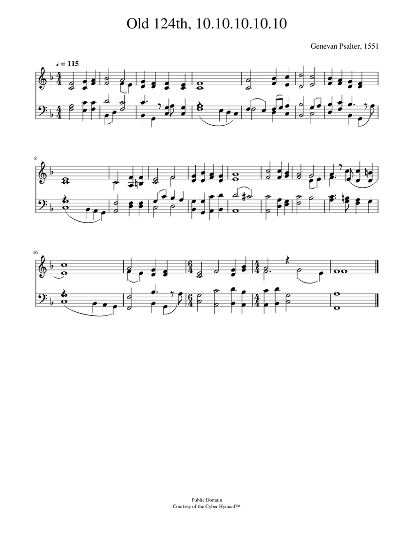 Come to the lord now - Old 124th Genevan Psalter Sheet Music for Piano ...