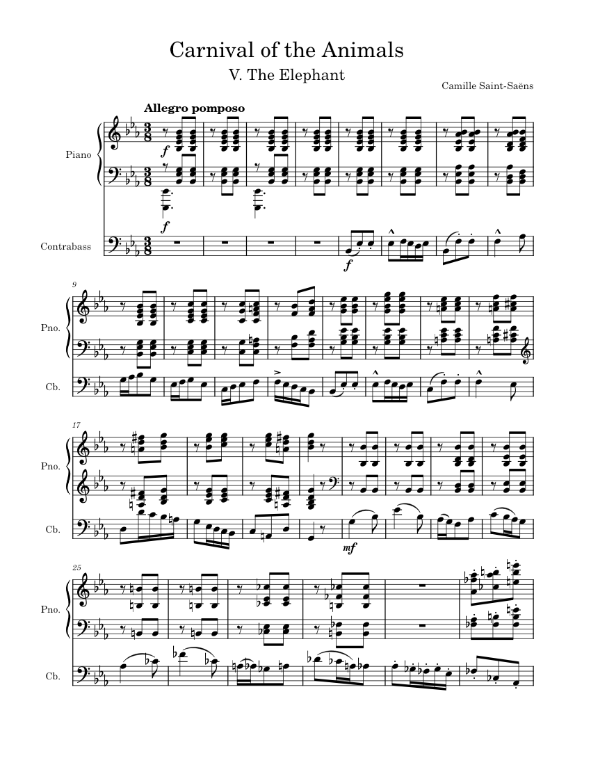 Carnival of the Animals, V. The Elephant, Sheet music for Piano ...