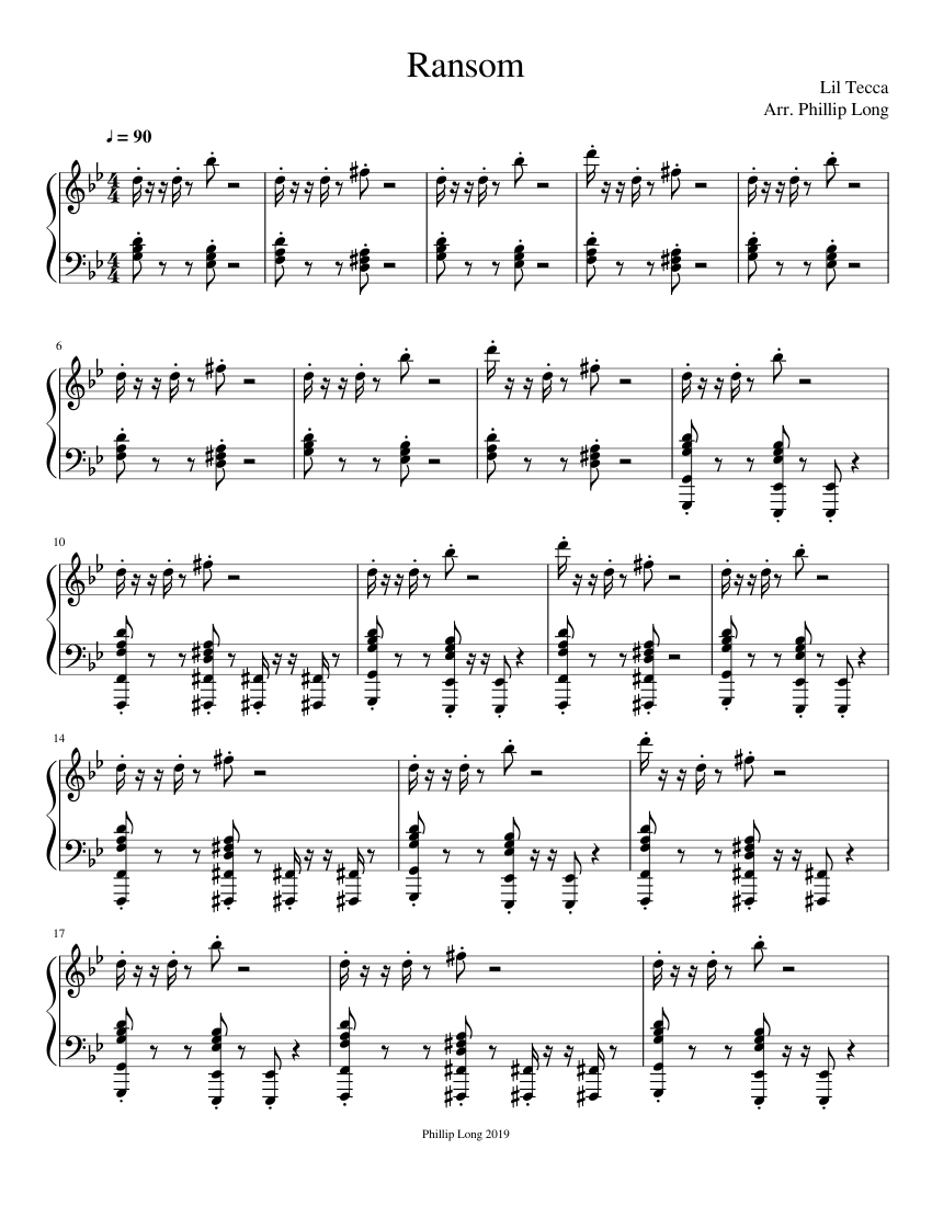 Ransom by Lil Tecca Sheet Music for Piano (Solo) Easy | MuseScore.com