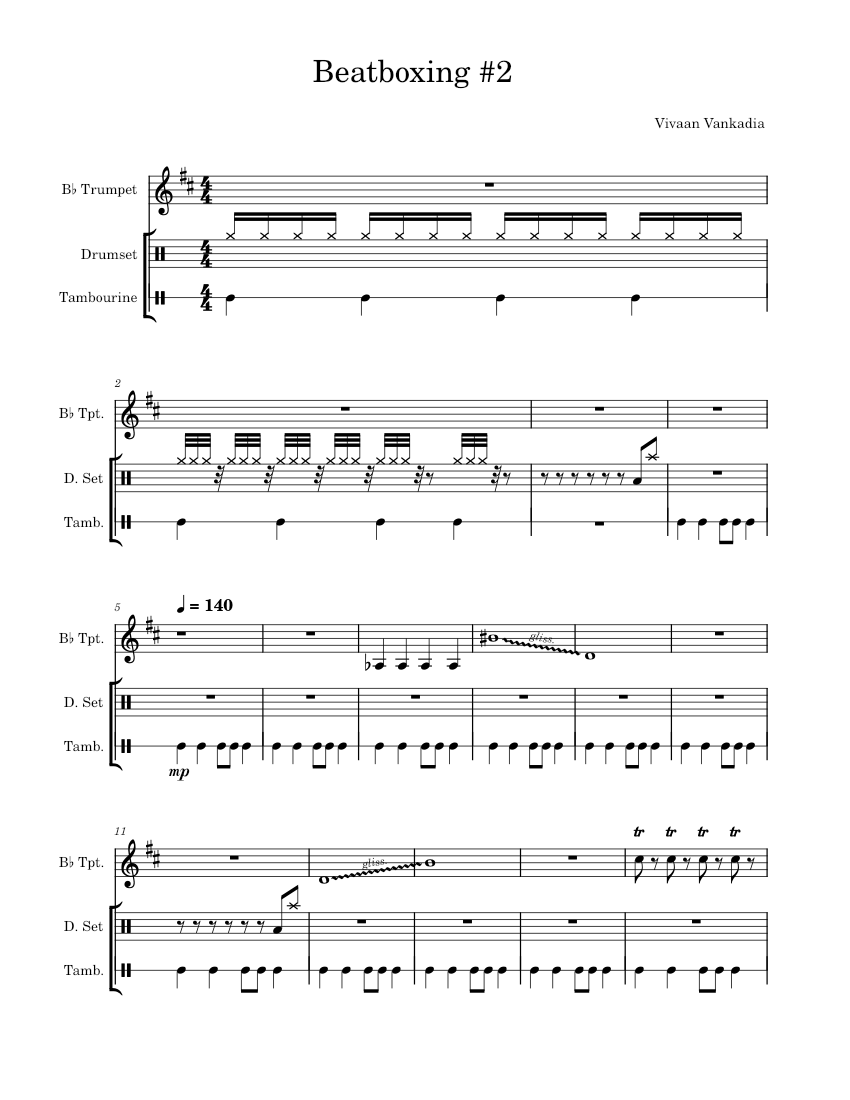 Beatboxing #2 Sheet music for Tambourine, Trumpet in b-flat, Drum group ...