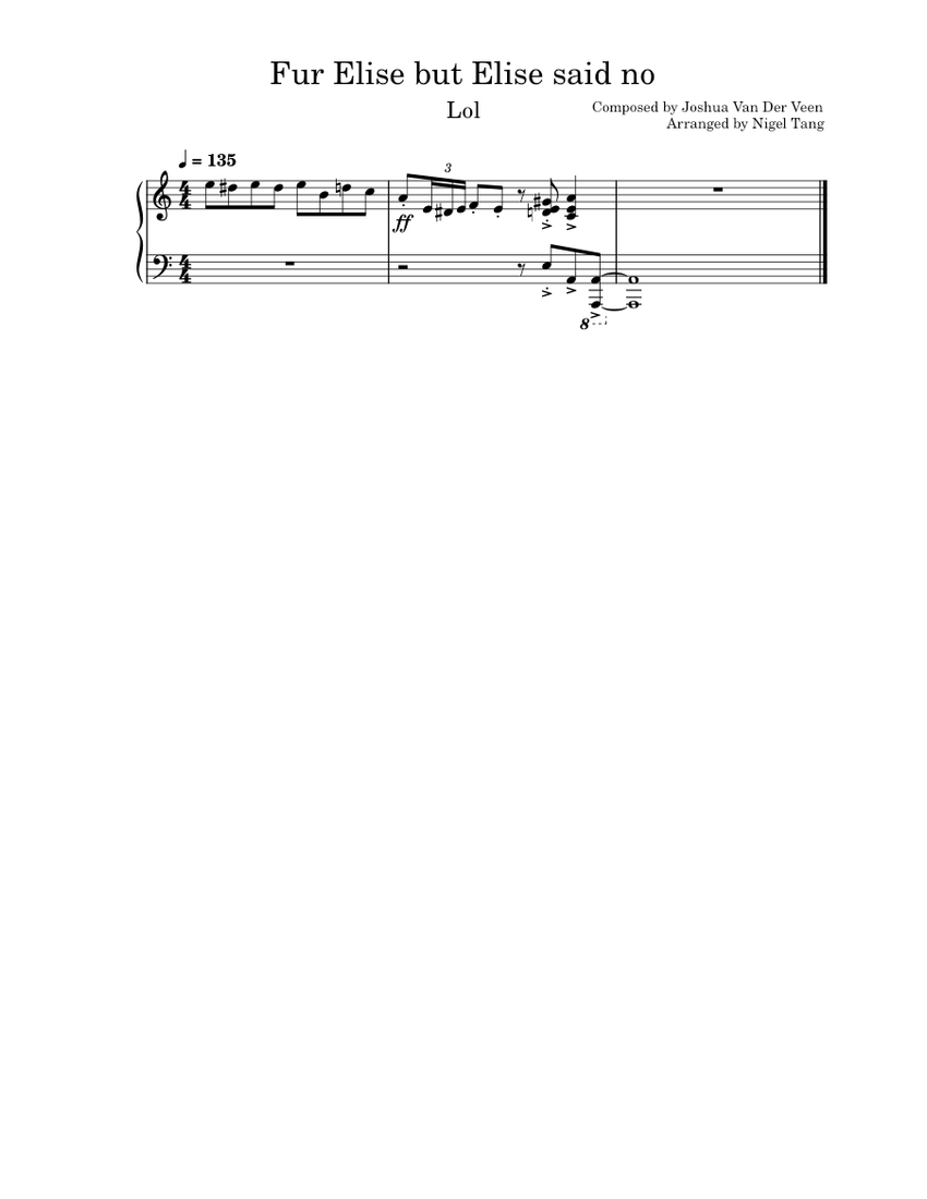 Fur Elise but Elise said no Sheet Music for Piano (Solo) easy ...