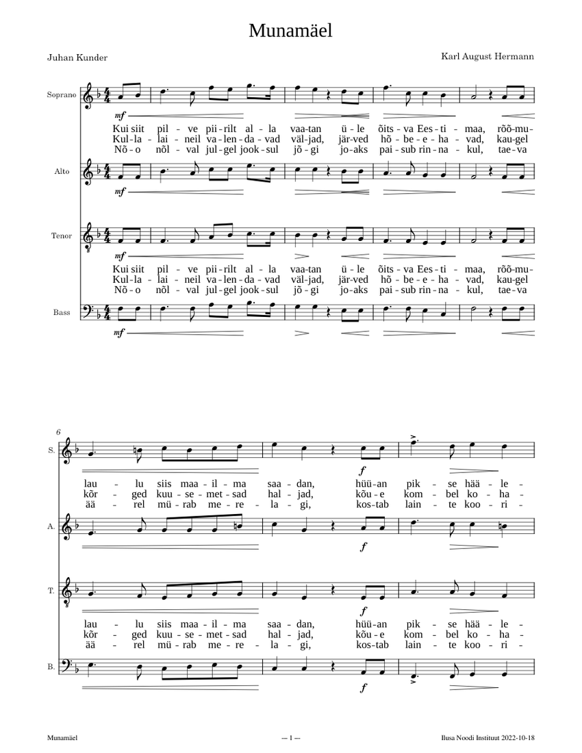 Munamäel – Karl August Hermann Sheet Music for Soprano, Alto, Tenor ...