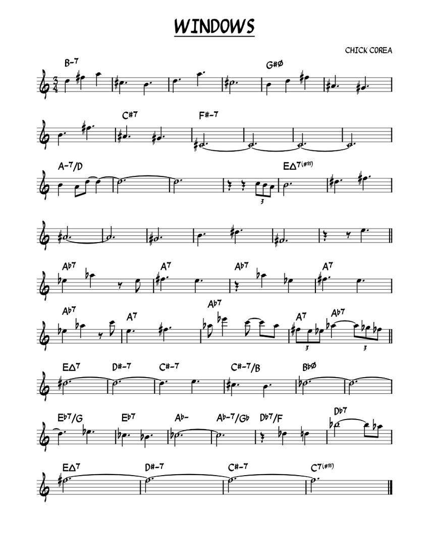 Windows by Chick Corea Sheet Music with Chords for Piano (Solo) easy ...