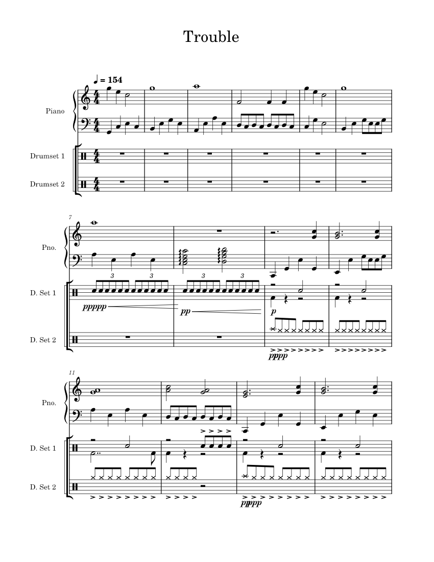 Trouble Sheet music for Piano, Drum group (Mixed Trio) | Musescore.com
