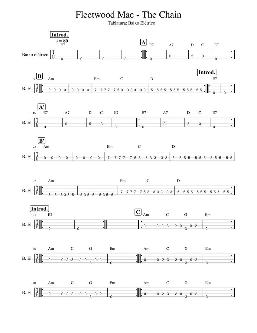 Fleetwood Mac - The Chain - Tablatura para baixo Sheet Music and Tab ...