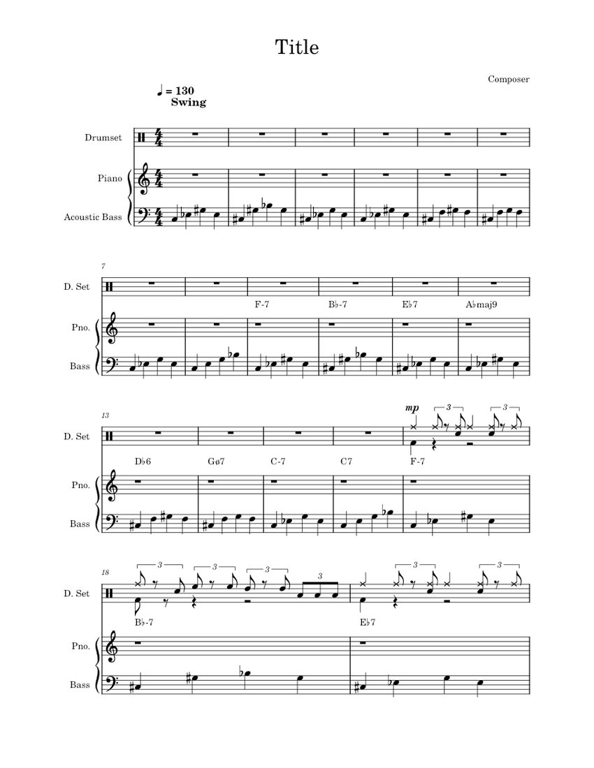 jazz chords - in progress Sheet music for Piano, Bass guitar, Drum ...