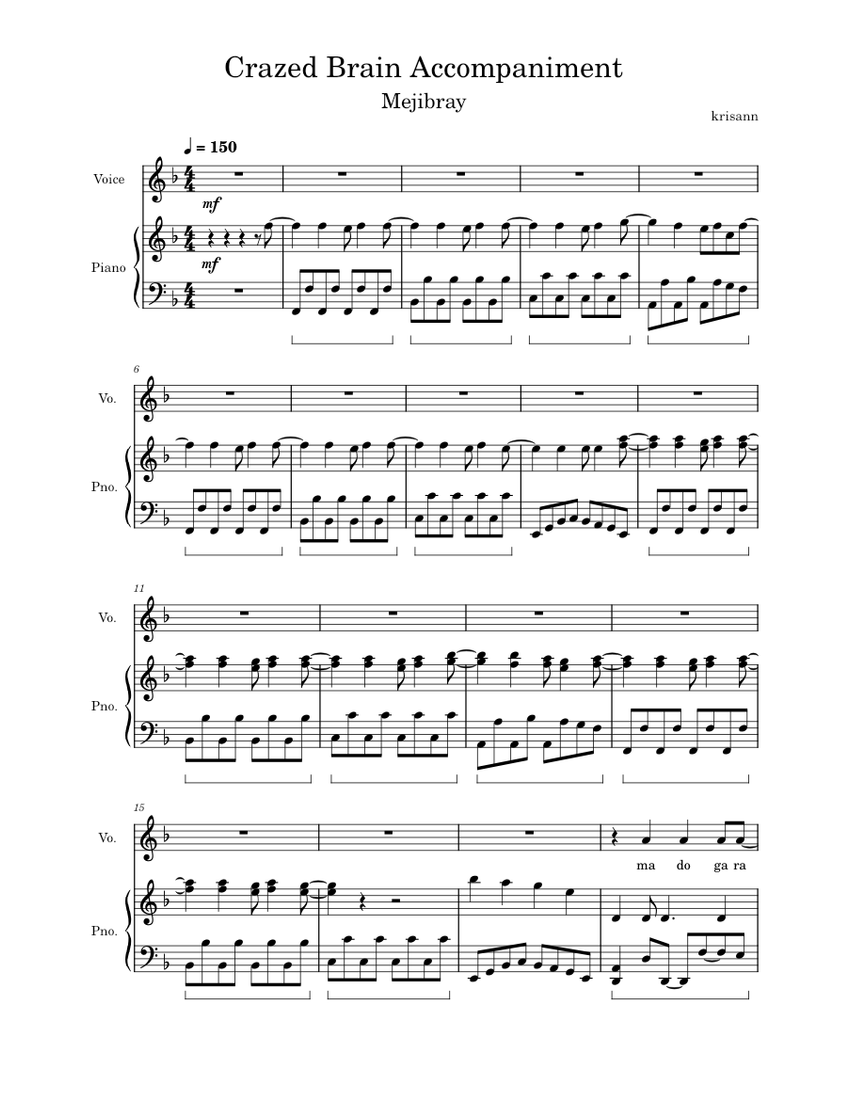 Crazed Brain - Mejibray Sheet music for Piano, Vocals (Solo) | Musescore.com