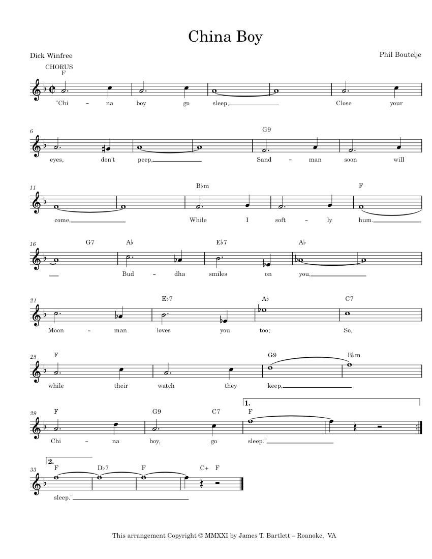 China Boy [lead sheet] Sheet music for Clarinet in b-flat (Solo ...