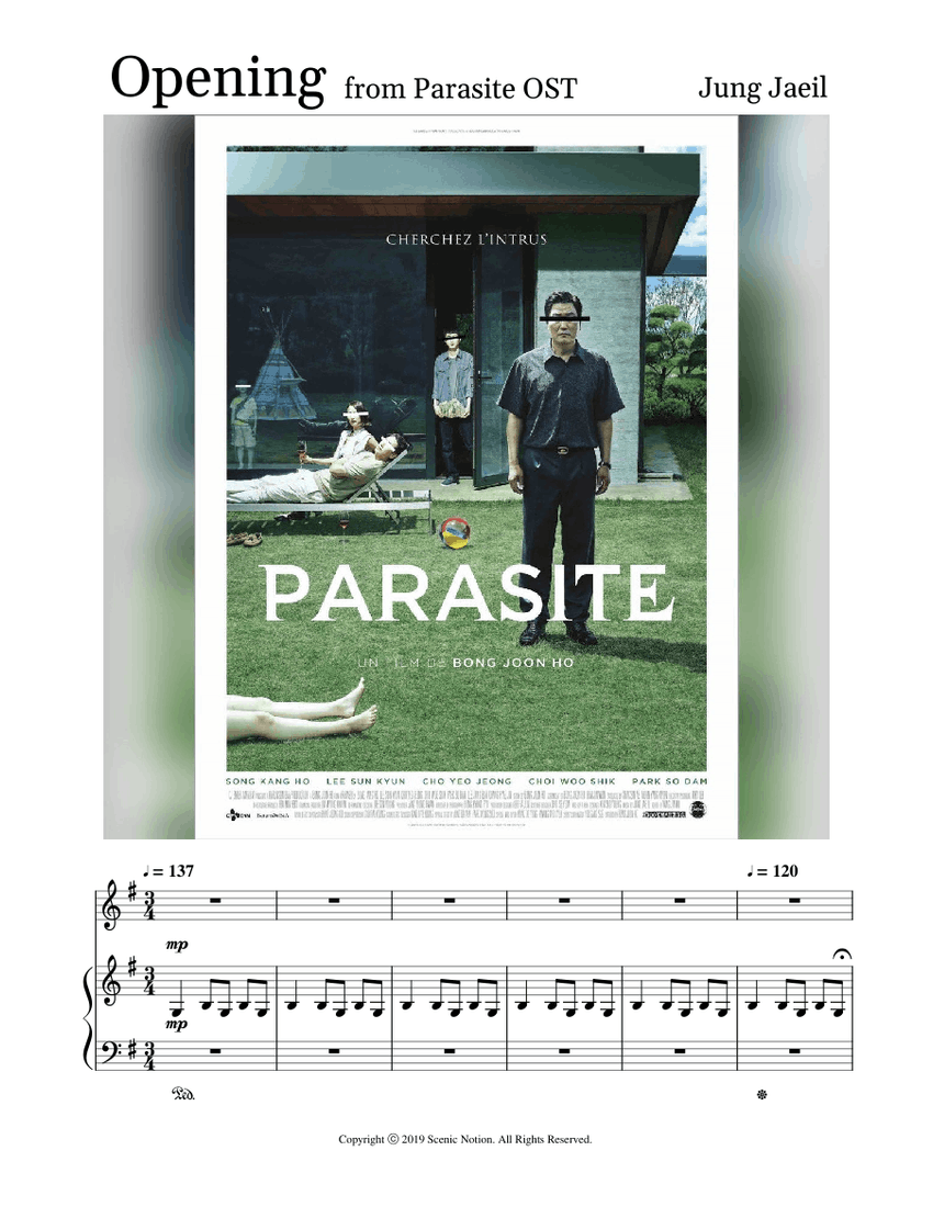 Opening 시작 (Parasite 기생충 OST) Sheet Music for Piano, Glockenspiel ...