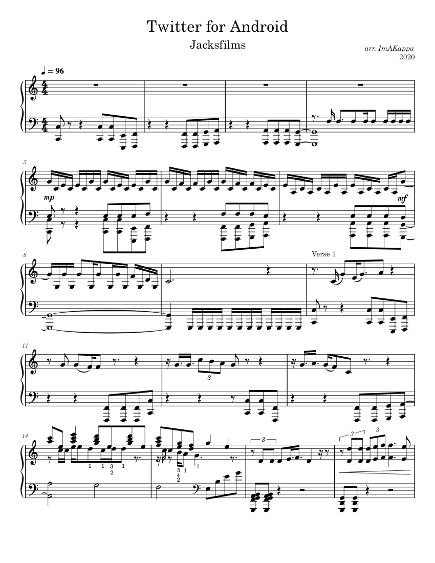 Twitter for Android (for piano) - Jacksfilms Sheet music for Piano ...